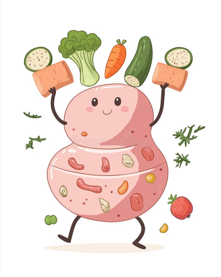 Cheerful Cartoon Digestive System Promoting Healthy Vegetables. Stock ...