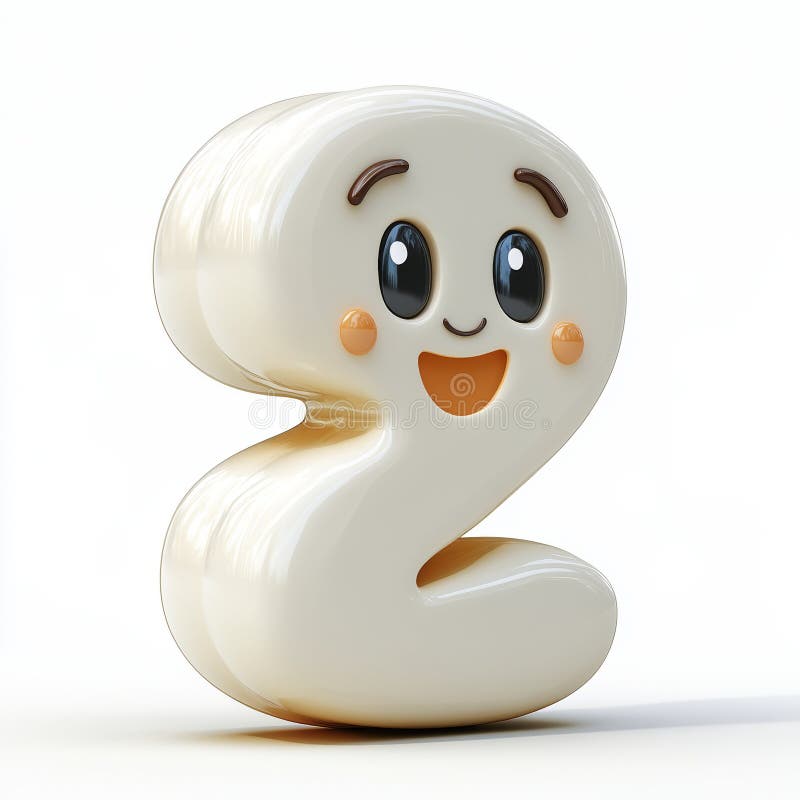 Happy Cartoon Digit Two in 3D Design on a White Background Stock Illustration - Illustration of ...