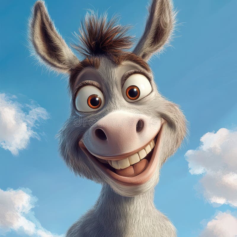 Cheerful Cartoon Donkey with Cloudy Sky Background for Fun and Playful ...