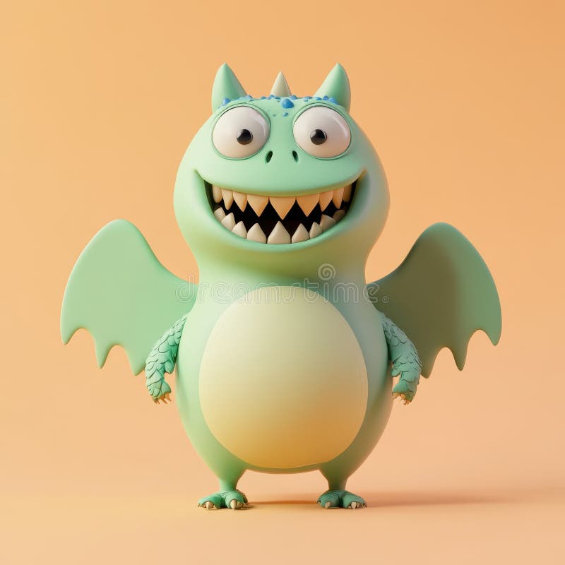 A Cheerful Cartoon Dragon Character with Exaggerated Features and a ...