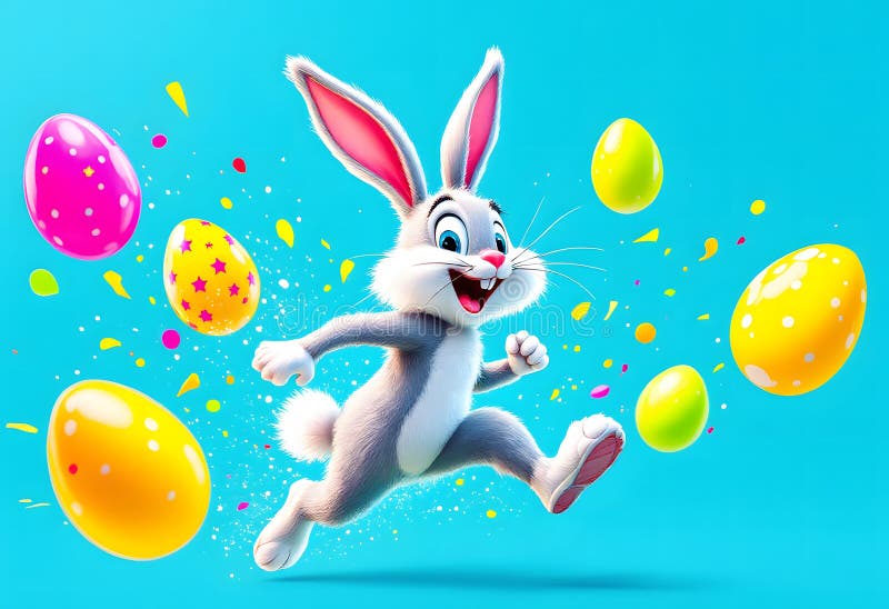 Playful Easter Bunny Running with Colorful Eggs Stock Illustration ...