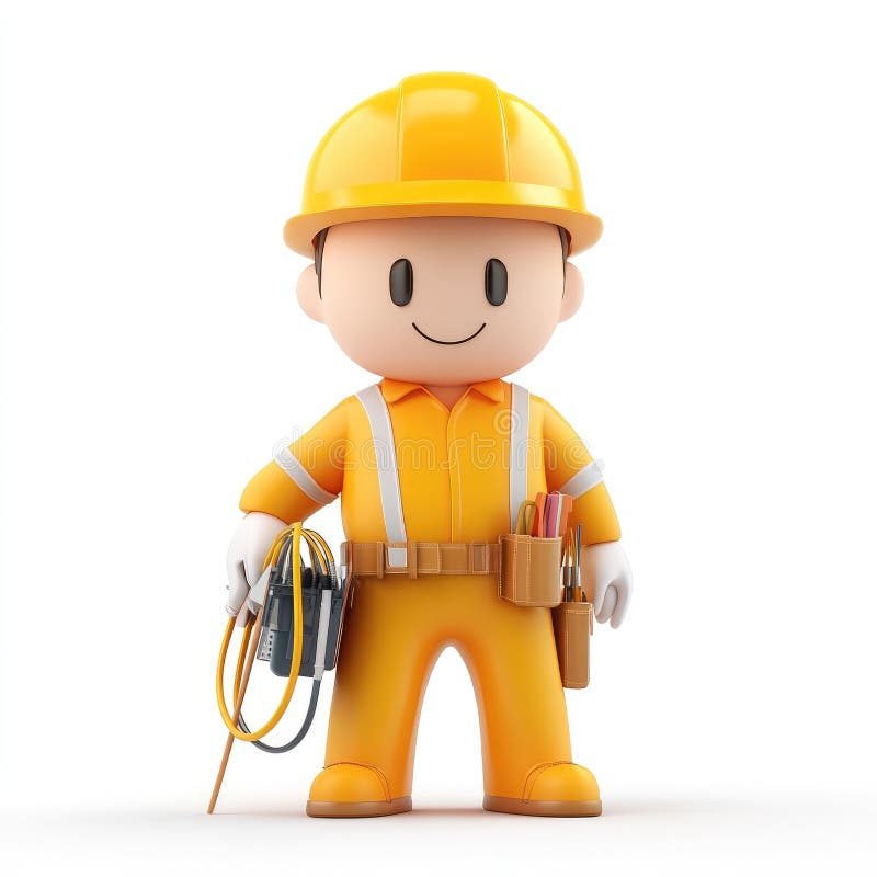 Smiling Cartoon Electrician with Tools and Equipment Stock Illustration ...