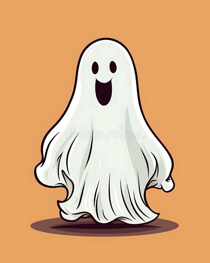 Cheerful Cartoon Ghost with a Big Smile on an Orange Background. Stock ...
