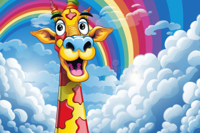 Cheerful Cartoon Giraffe Vibrant, Long Necked Character with Playful ...