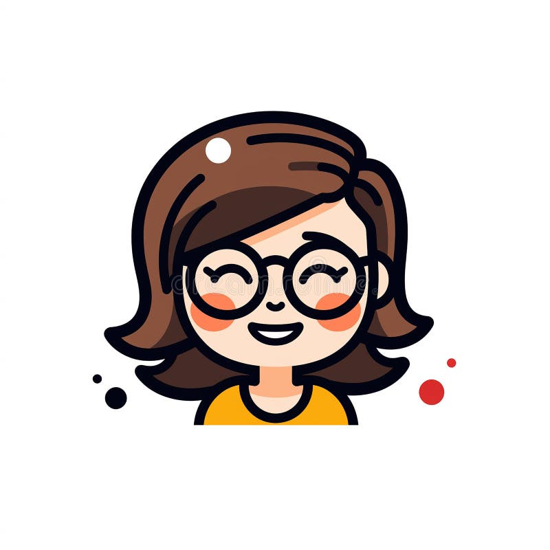 A Cheerful Cartoon Girl With Glasses Smiles In This Colorful Vector