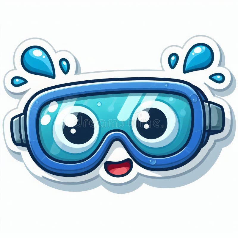 Cheerful Cartoon Goggles with Water Splashes, Featuring a Fun and ...