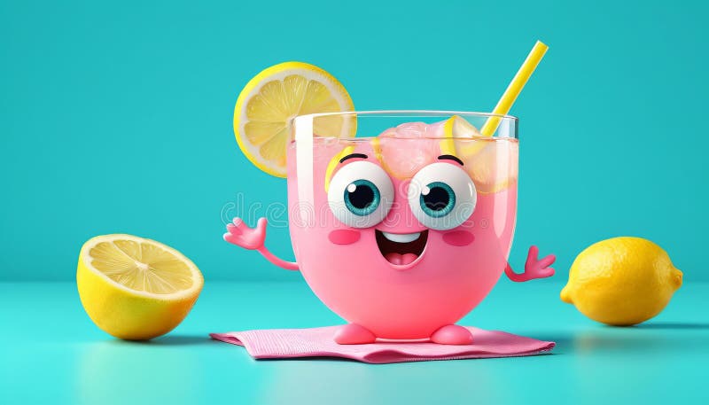 Cheerful Cartoon Lemonade Character with Lemons and Straw in a Vibrant ...