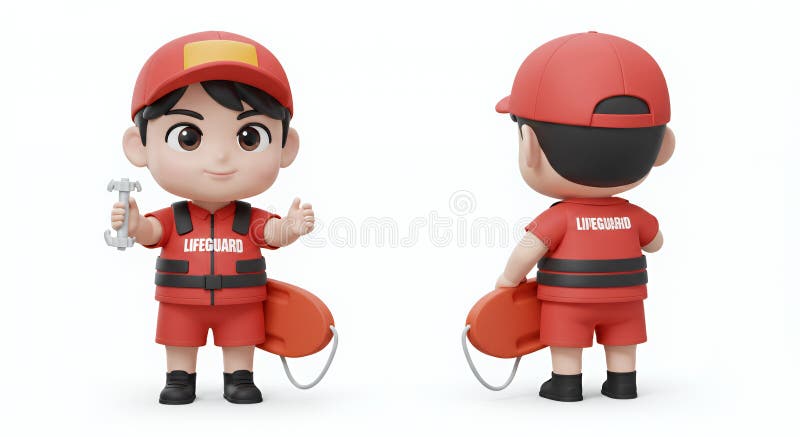 Cheerful Cartoon Lifeguard 3D Render Isolated on White Background Stock ...
