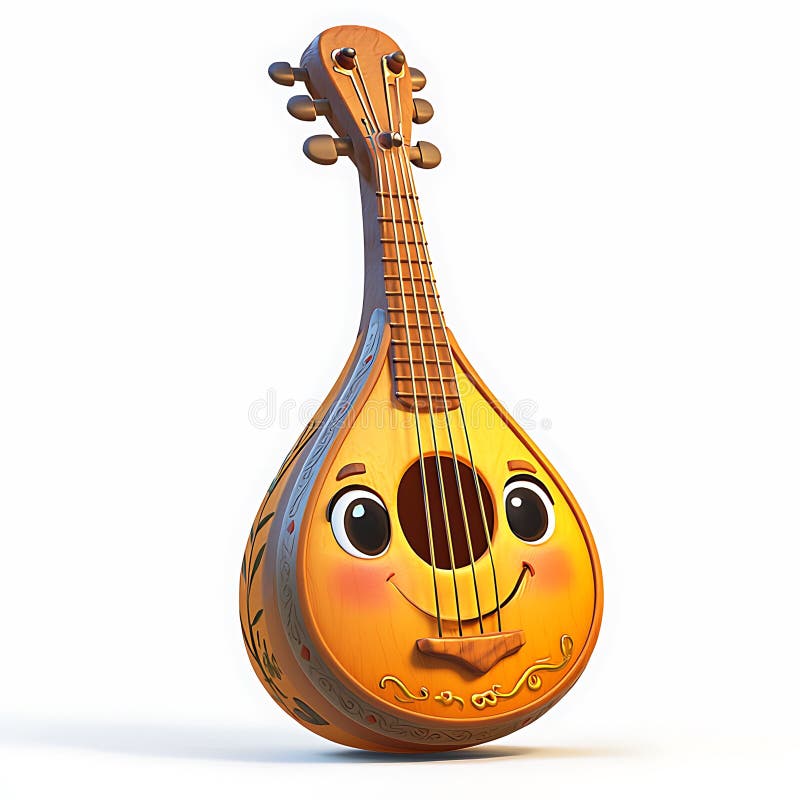 A Cheerful Cartoon Mandolin with a Smiling Face Isolated on a White ...