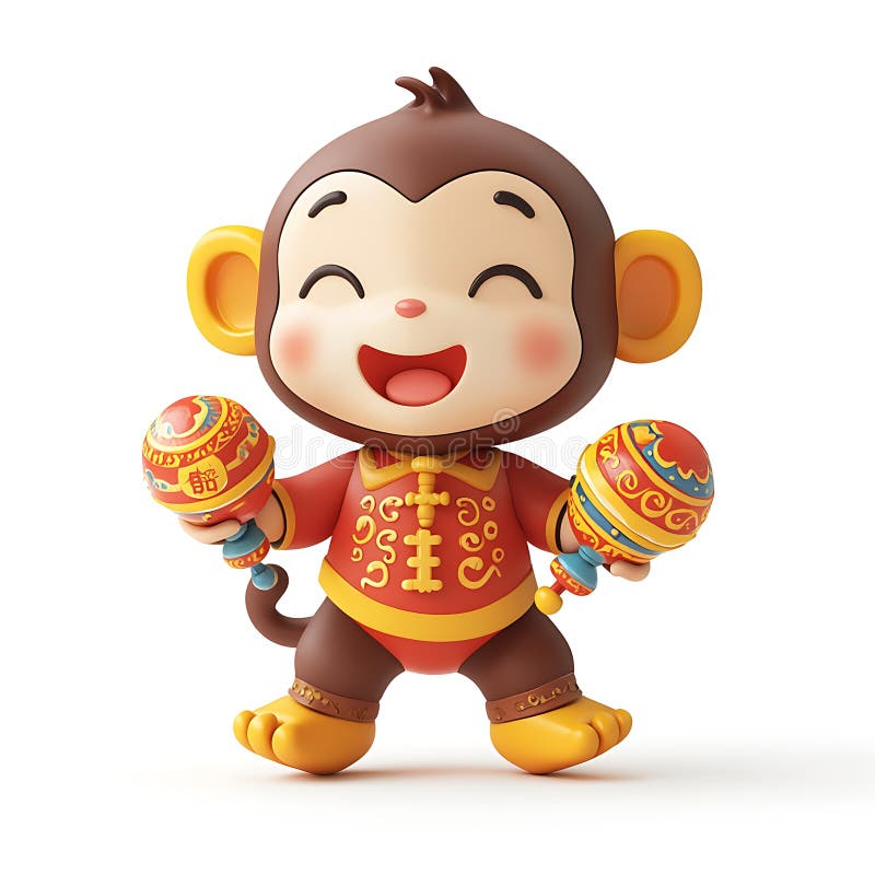 Cheerful Cartoon Monkey in Red Outfit Playing Maracas 3D Render Stock ...