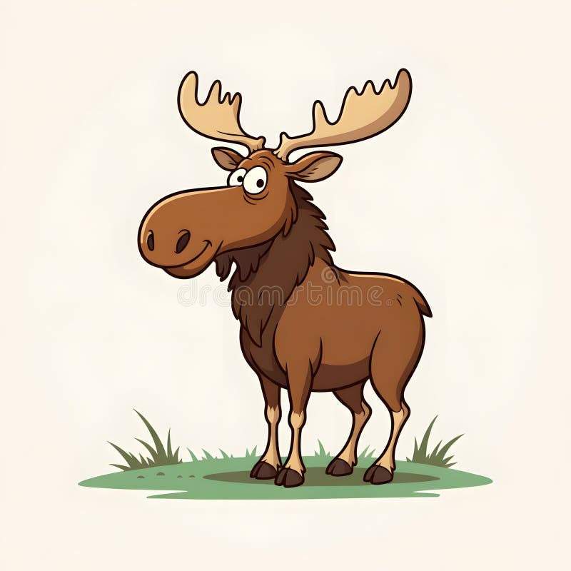 Cheerful Cartoon Moose Standing in Grassy Field. AI Generated. Stock ...