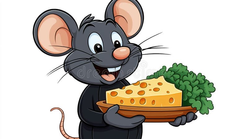 Cheerful Cartoon Mouse Holding Cheese with a Big Smile Stock ...