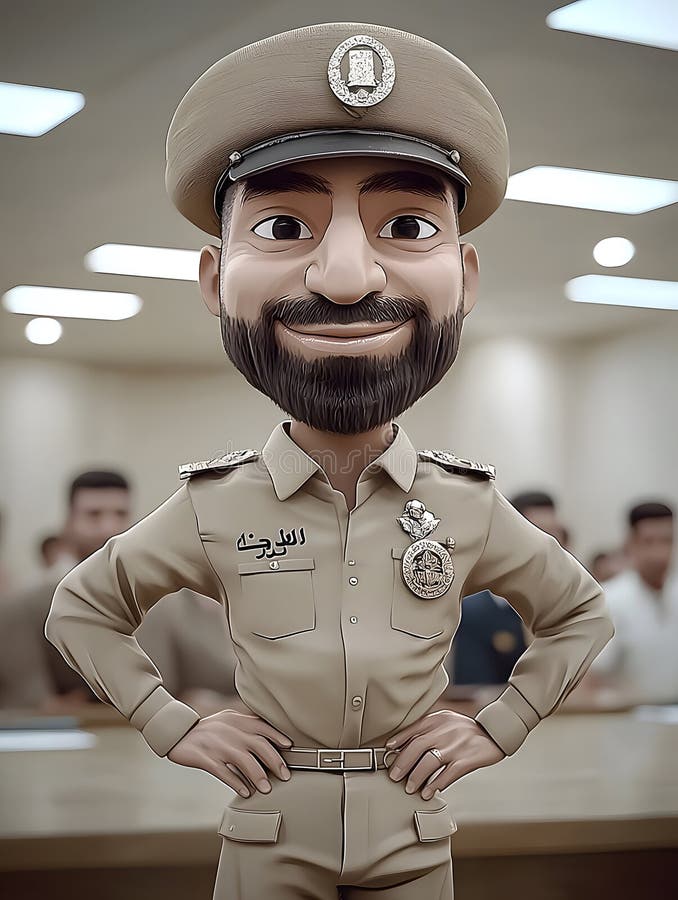 Cheerful Cartoon Police Officer in Uniform Stock Illustration ...