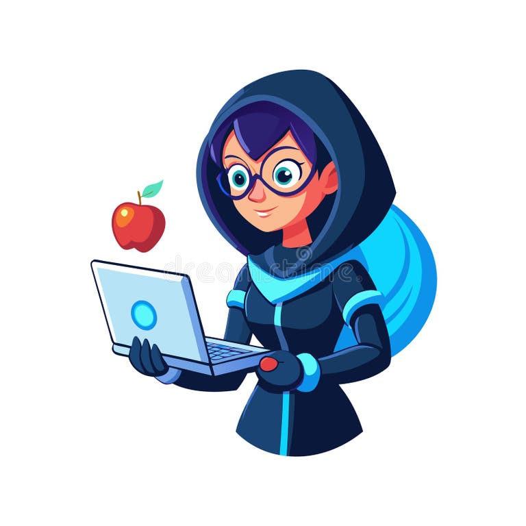 Cartoon Programmer with Apple and Laptop: Coding, Tech, and Education ...