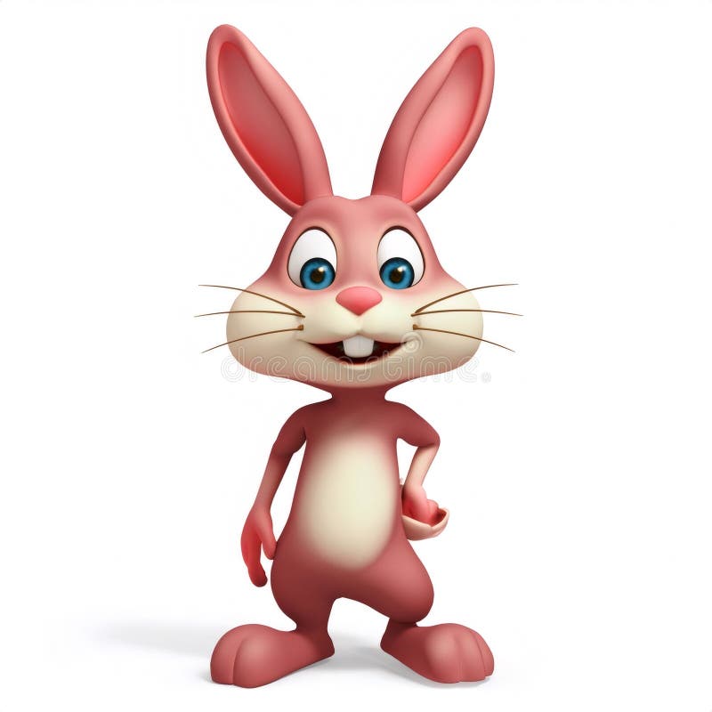 Cheerful Cartoon Rabbit Posing Confidently, Hand Resting on Hip, White ...