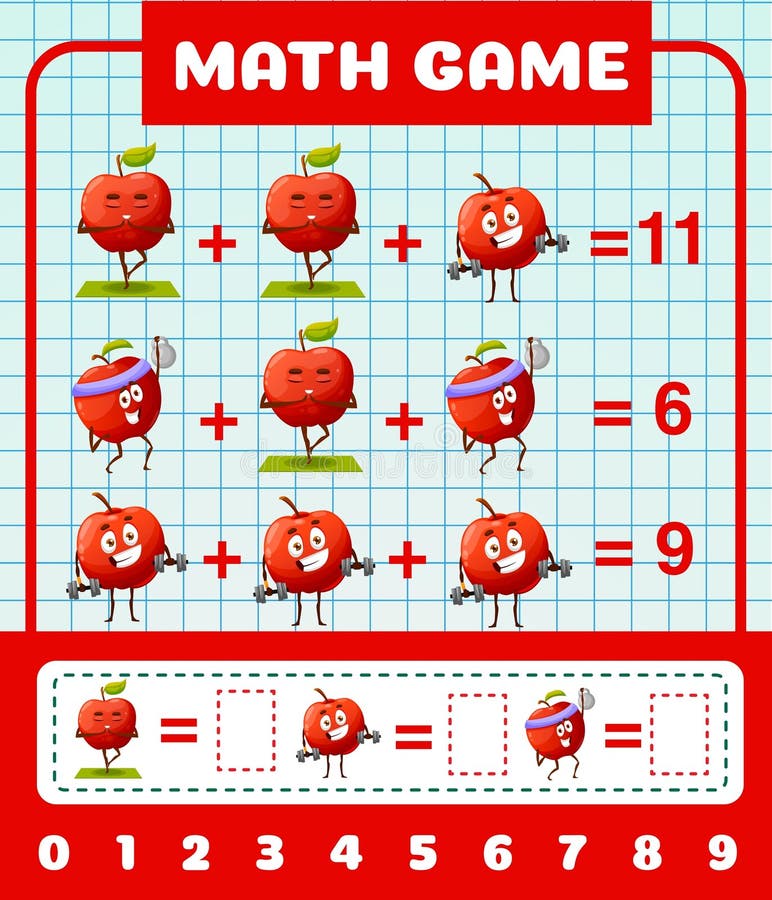 Cheerful Cartoon Red Apple Characters, Math Game Stock Vector ...