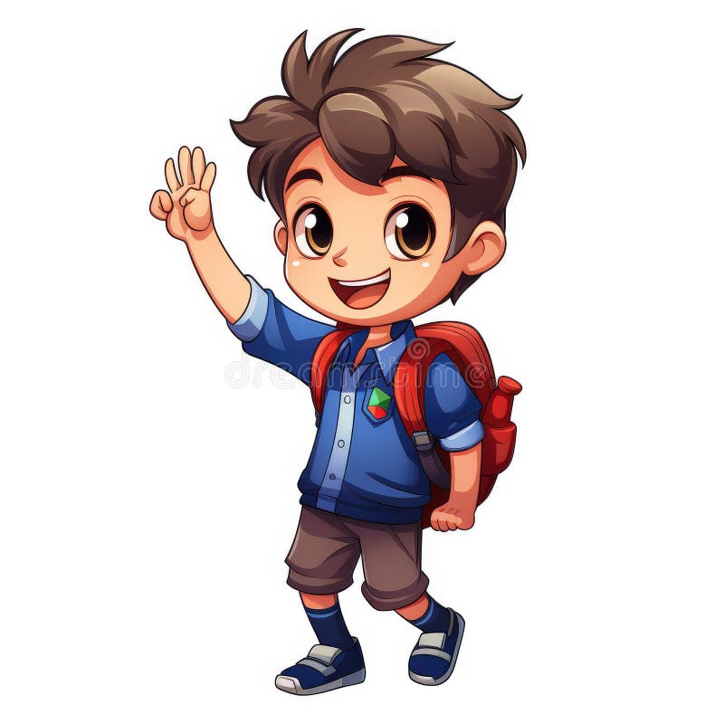 Cheerful Cartoon Schoolboy Waving Hello with Backpack - Generative AI ...