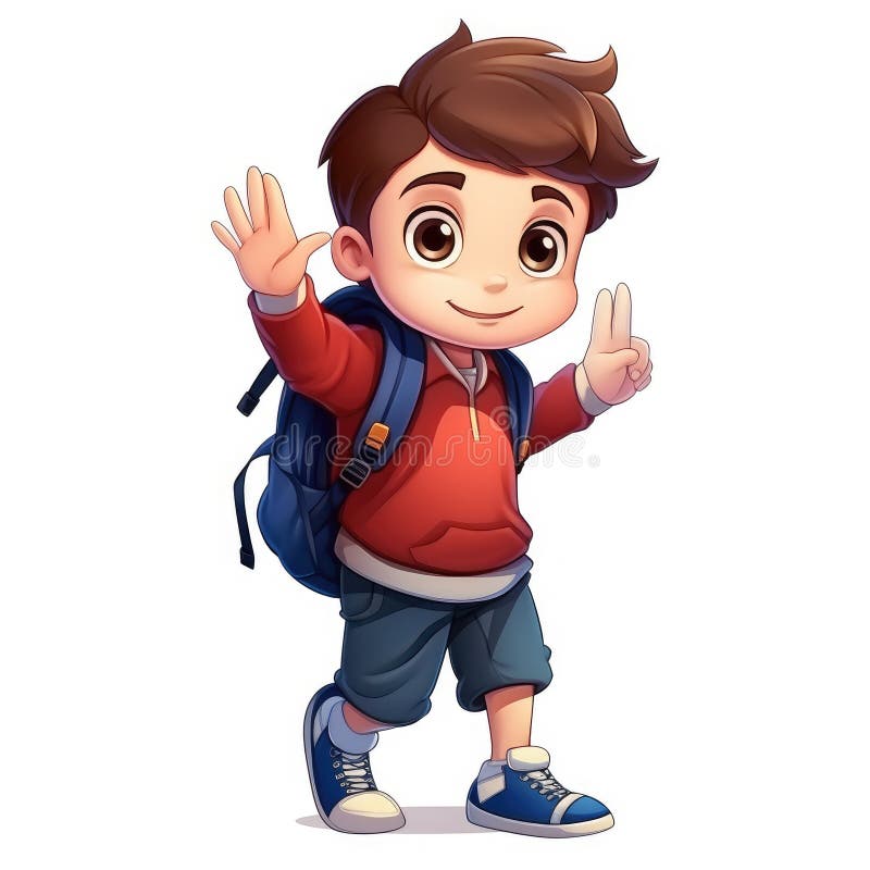Cheerful Cartoon Schoolboy Waving Hello with Backpack - Generative AI ...