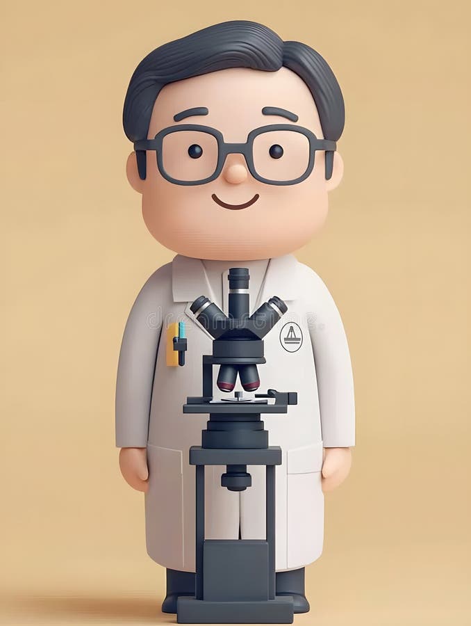 Cheerful Cartoon Scientist with a Microscope Stock Illustration ...