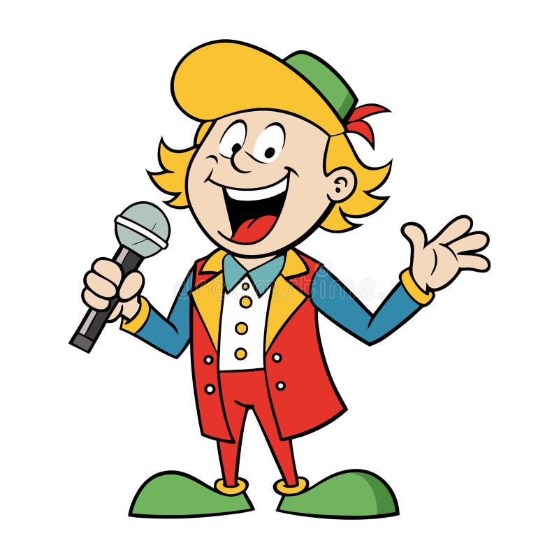 A Cheerful Cartoon Singer Character Holding Microphone and Smiling on ...