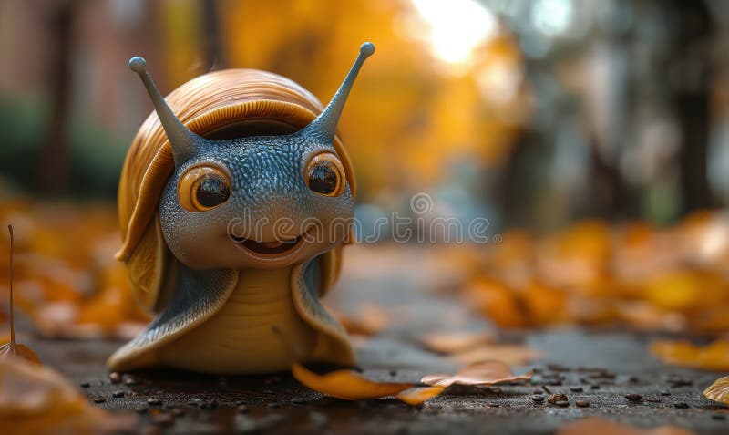 A Cheerful Cartoon Snail with Bright Eyes on an Autumn Path. Stock ...
