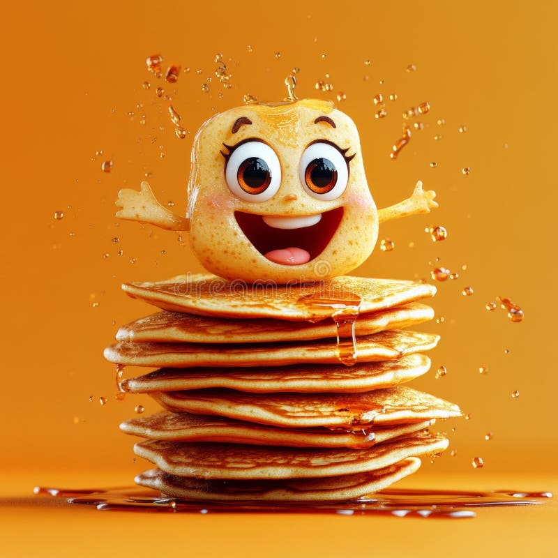Cheerful Cartoon Stack of Pancakes with Syrup, Happily Dancing and ...