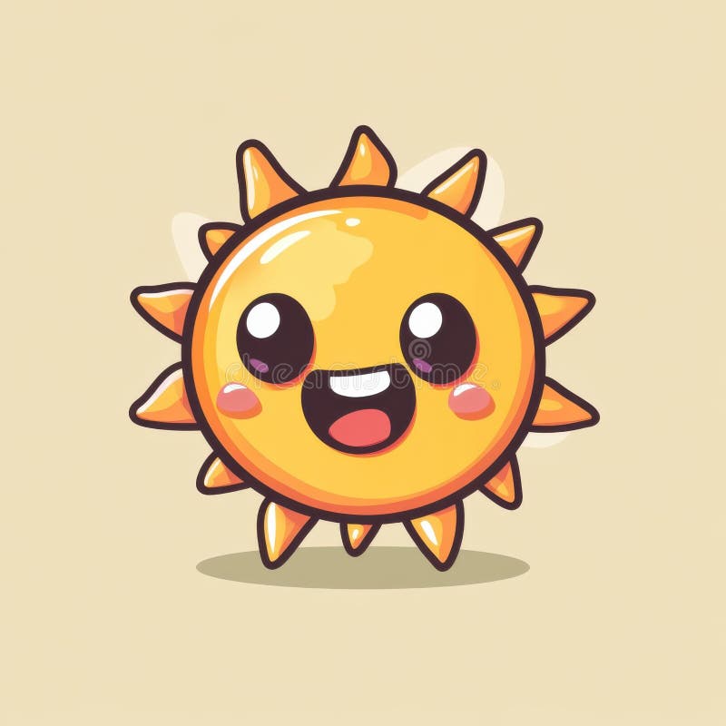 Cheerful Cartoon Sun Character Isolated on Plain Background Stock ...