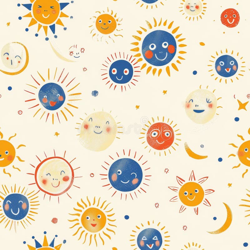 Cheerful Cartoon Sun and Moon Pattern for Children S Decor Stock Image - Image of cute, nursery ...