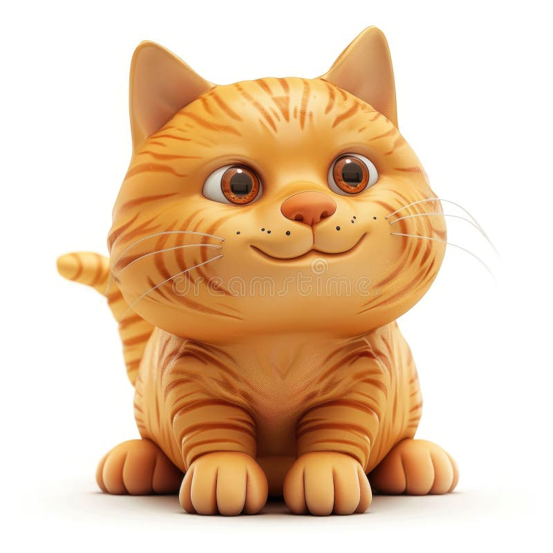 Adorable Orange Kitten, 3D Rendered Cartoon Character Stock ...