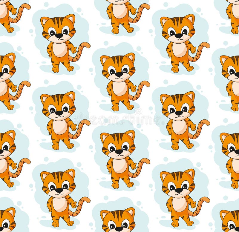 Cheerful Cartoon Tiger Seamless Pattern Vector Illustration Stock ...