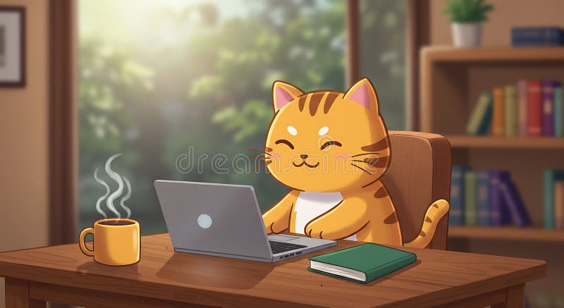 A Cheerful Cat Enjoying Productivity while Working Remotely - Generated ...