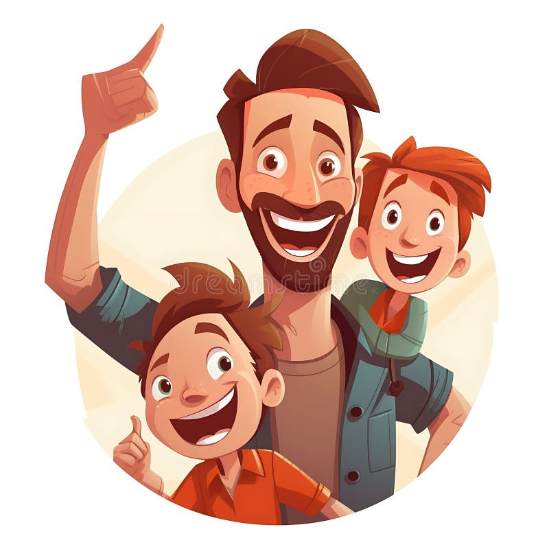 Cheerful Caucasian Father and His Two Happy Sons Posing Together. Stock ...