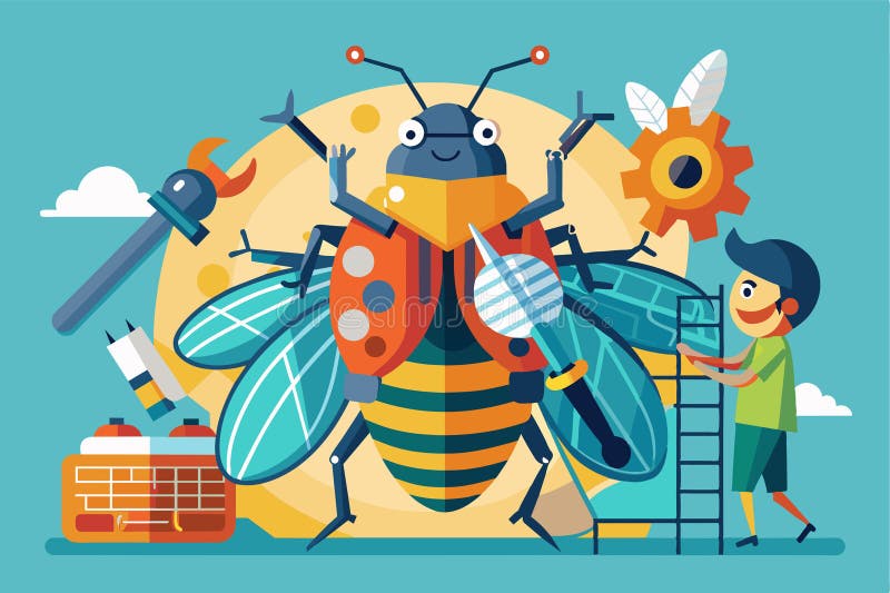 A Cheerful Character Adjusts a Whimsical Bug Illustration Using Various ...