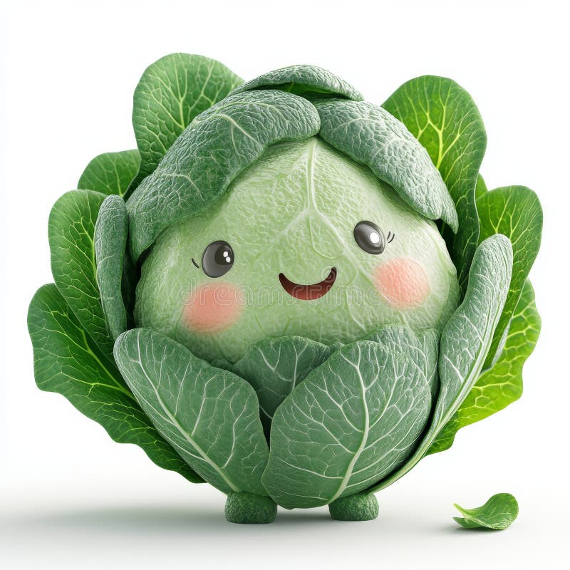 Cute Cartoon Collard Greens Character with a Happy Expression Stock ...