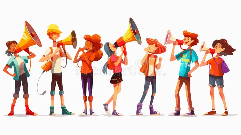 Cheerful Characters Communicating Using Loudspeakers - Professional ...