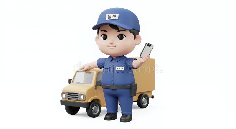 Cheerful Chibi Korean Delivery Driver 3D Render Isolated on White Stock ...