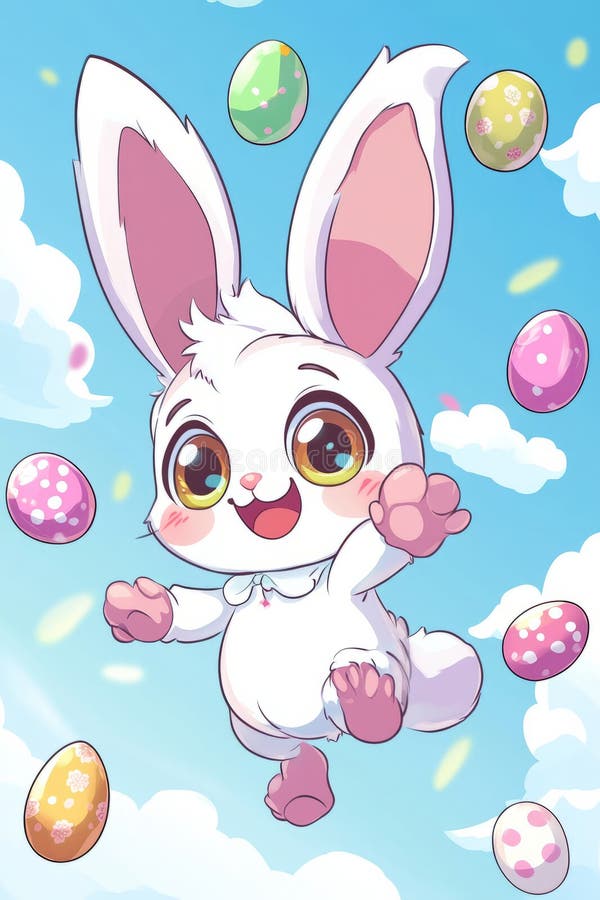 A Cheerful, Chibi-style Easter Bunny with Oversized Ears and Big ...