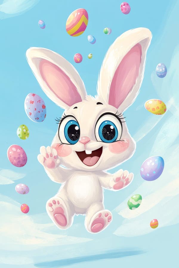 A Cheerful, Chibi-style Easter Bunny with Oversized Ears and Big ...