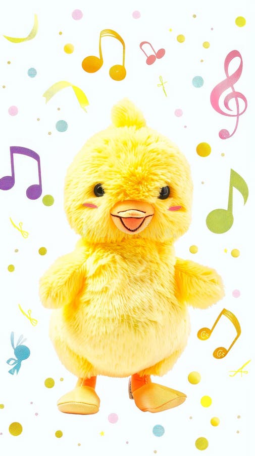 A Cheerful Chicklet Singing in a World of Musical Notes Stock Photo ...