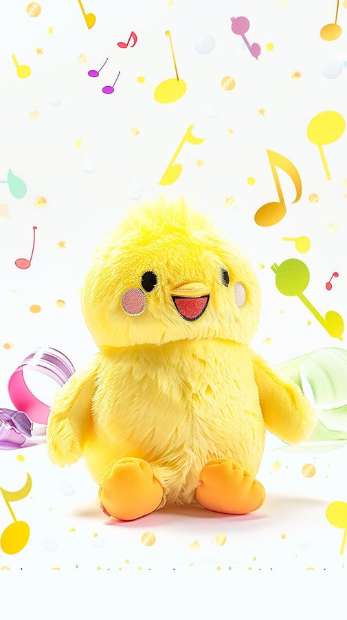 A Cheerful Chicklet Singing in a World of Musical Notes Stock Photo ...