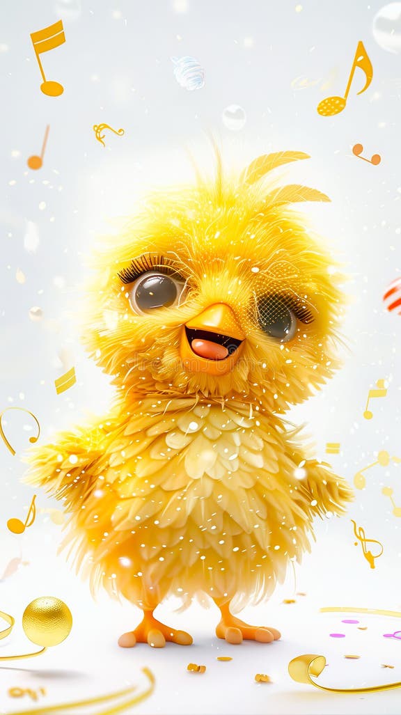 A Cheerful Chicklet Singing in a World of Musical Notes Stock Photo ...
