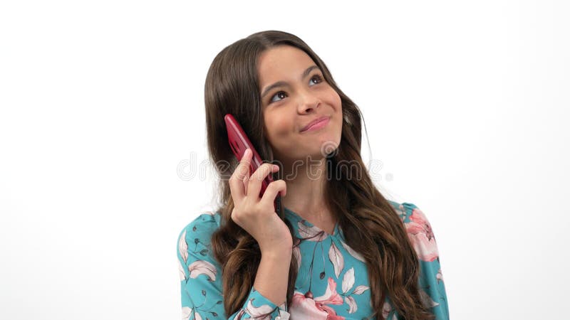 Cheerful Child Answer the Phone Call Speaking and End Conversation ...