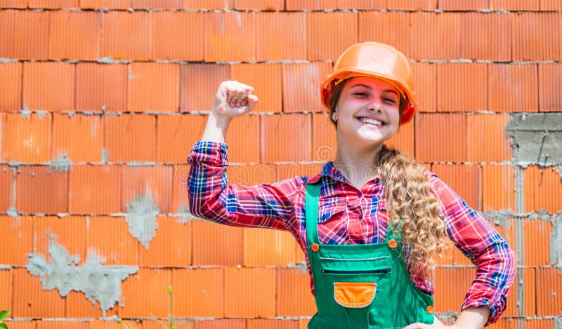 Cheerful Child Laborer Using Building Uniform and Tool, Labor Day Stock ...