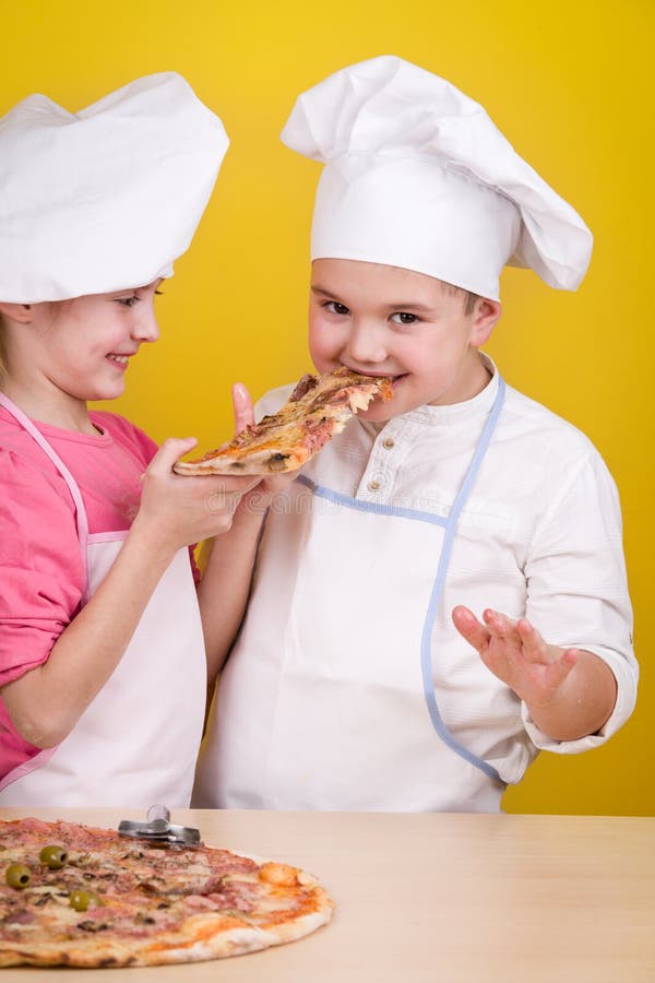 Cheerful Children Cook Pizza Stock Image - Image of making, young: 39354287