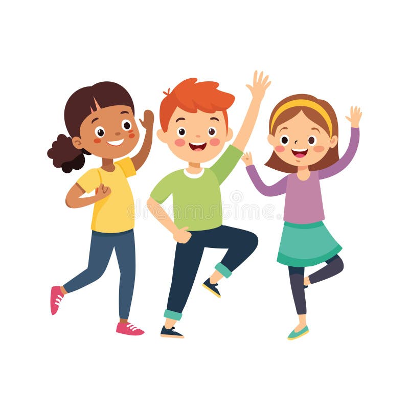 Cheerful Children Waving and Playing, Flat Vector Illustration for ...