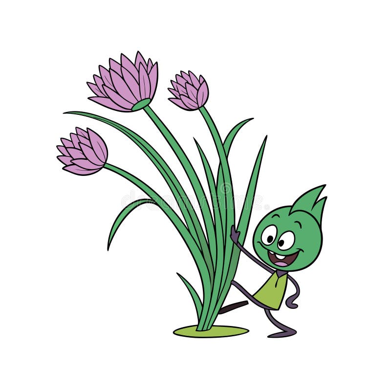 Cheerful Chive Flower Character with Spirited Design Stock Vector ...