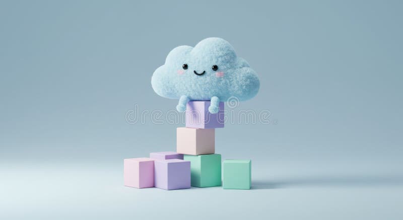 Cheerful Cloud Character on Pastel Blocks a Happy Cloud Character Sits ...