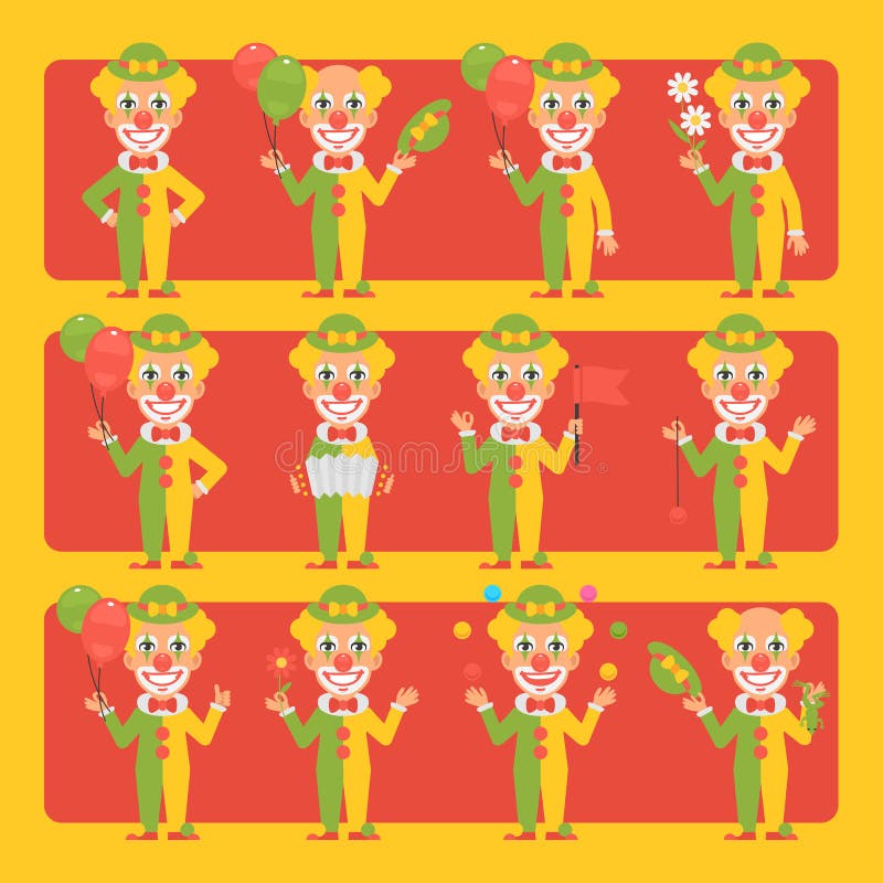 Cheerful Clown in Different Poses and Emotions Pack 2. Big Character ...