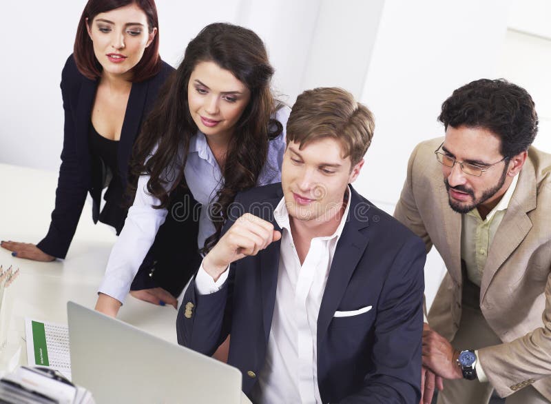 Cheerful Co-workers in Office Stock Image - Image of group, adults ...