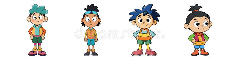 Diverse Cartoon Kids Characters Group in Vector Format Stock Vector ...